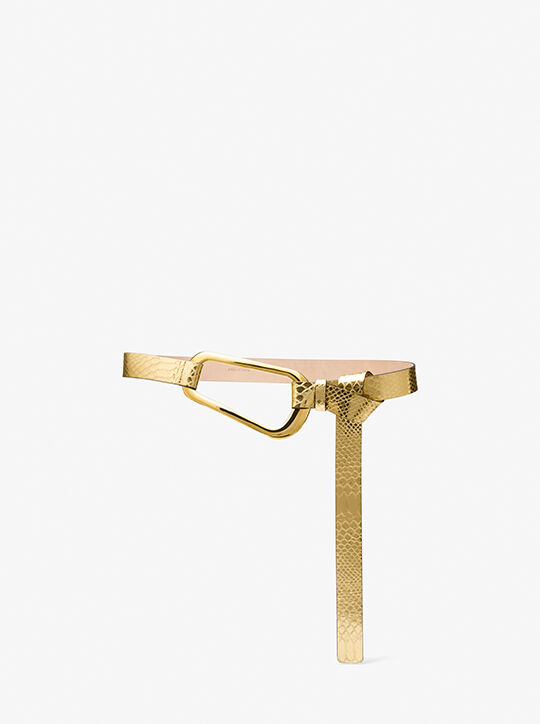Angelina Metallic Python Embossed Leather Belt, GOLD | Michael Kors UAE