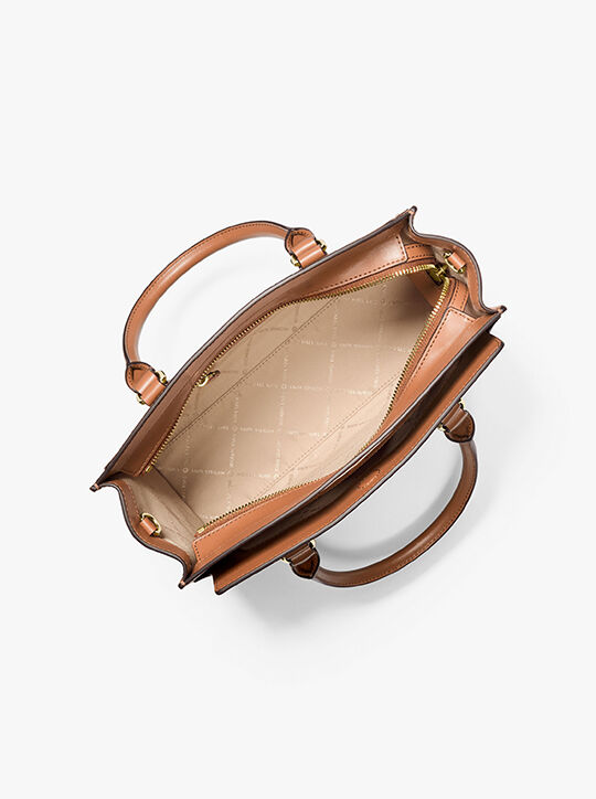 Becca Medium Signature Logo Stripe Satchel, VANILLA/ACRN | Michael Kors UAE